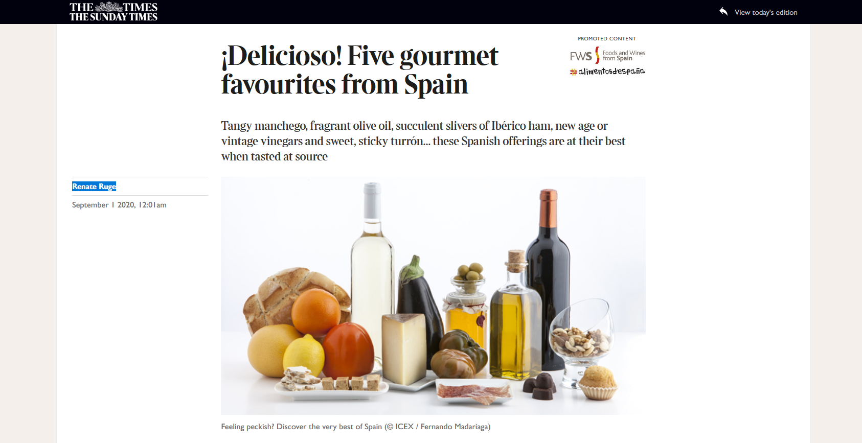 THE TIMES - ¡Delicioso! Five gourmet favourites from Spain