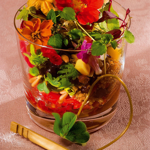 Herb salad with Queso Tetilla and tomato nectar | Foods & Wines from Spain